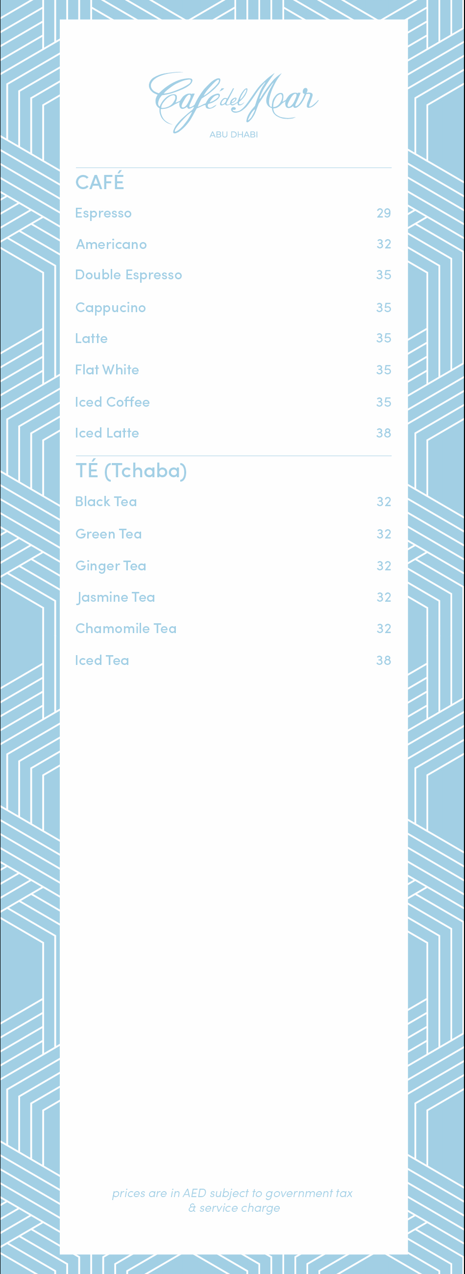 MENU - Cafe del Mar Abu Dhabi